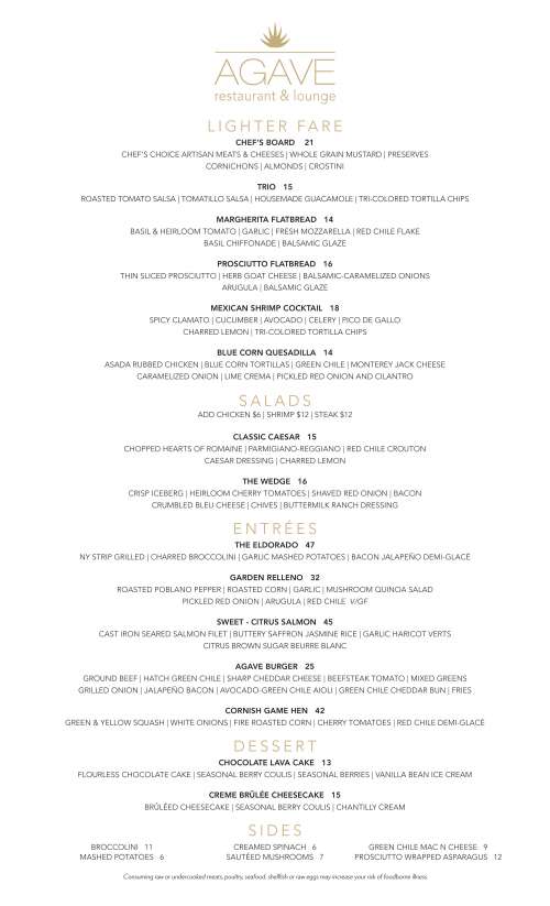 AGAVE Restaurant & Lounge menu in Santa Fe, New Mexico, USA