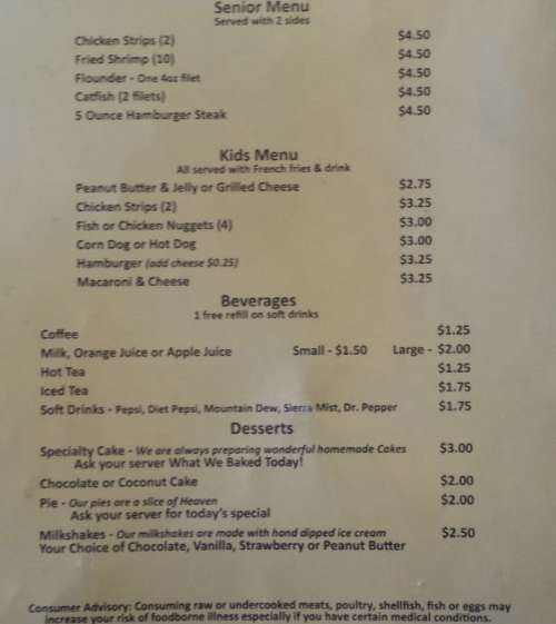 Janice's Diner menu in Cosby, Tennessee, USA