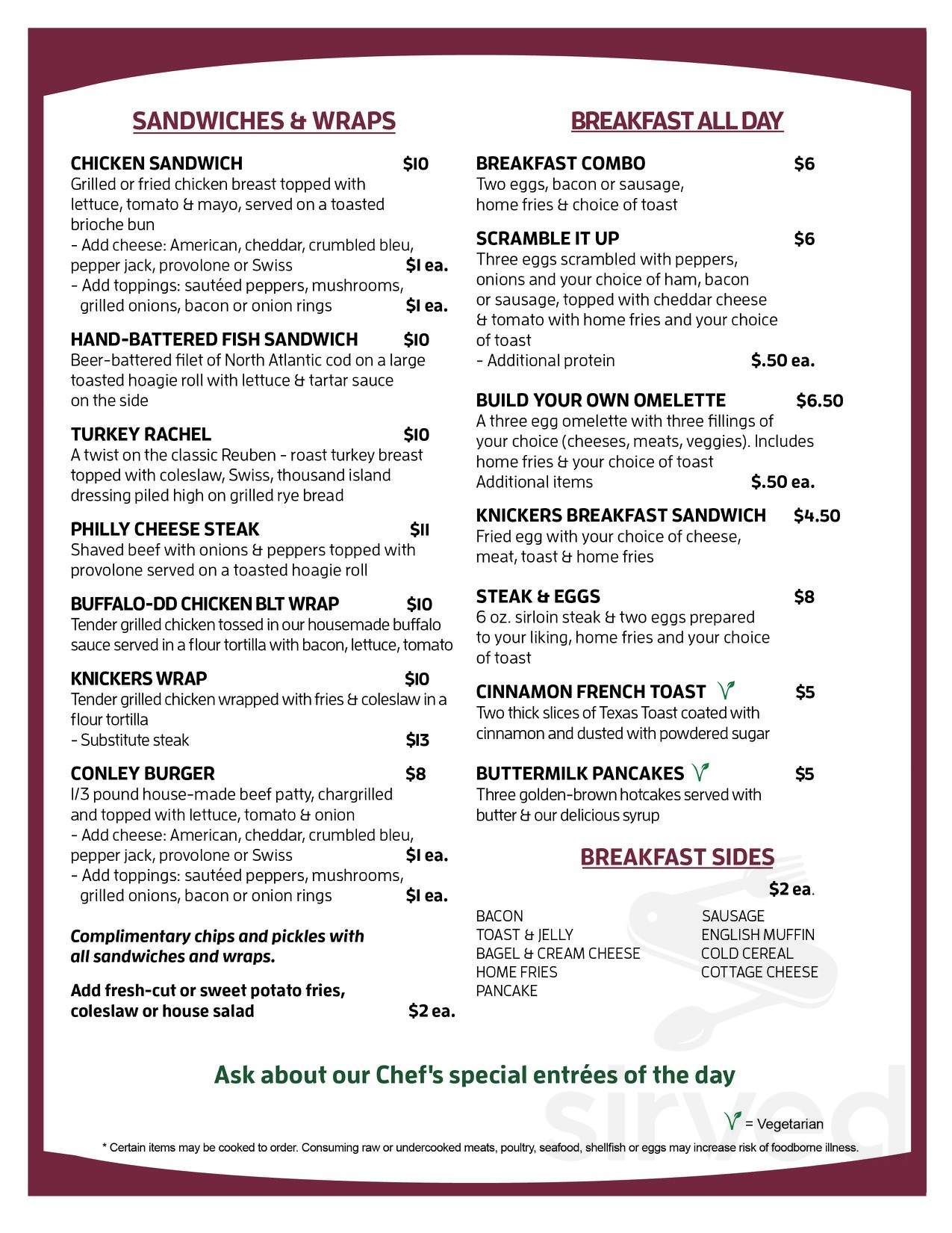Conley Resort & Golf menu in Butler, Pennsylvania, USA
