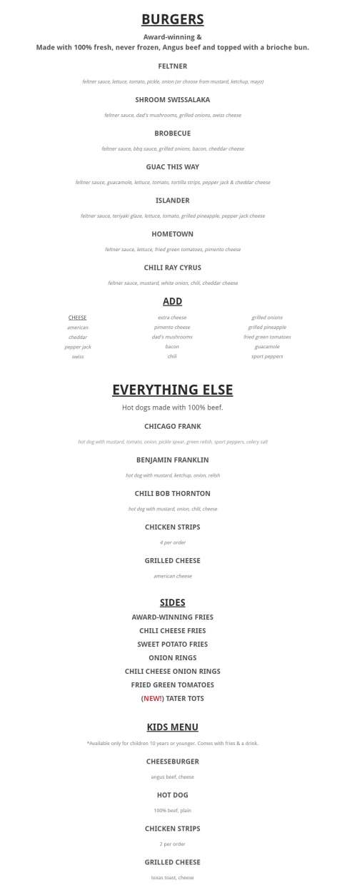 Feltner Brothers menu in Fayetteville, Arkansas, USA