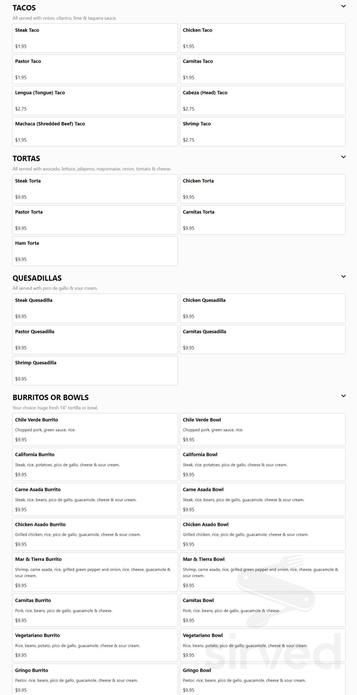 Catrina Fresh Mex menu in Tulsa, Oklahoma, USA