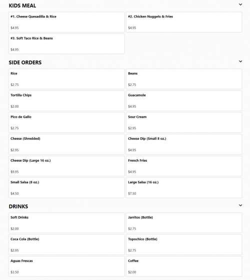 Catrina Fresh Mex menu in Tulsa, Oklahoma, USA