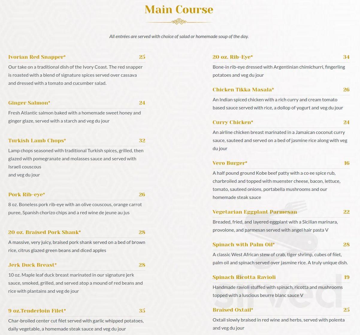 Menu - Racine WI's Vero International Cuisine | Sirved