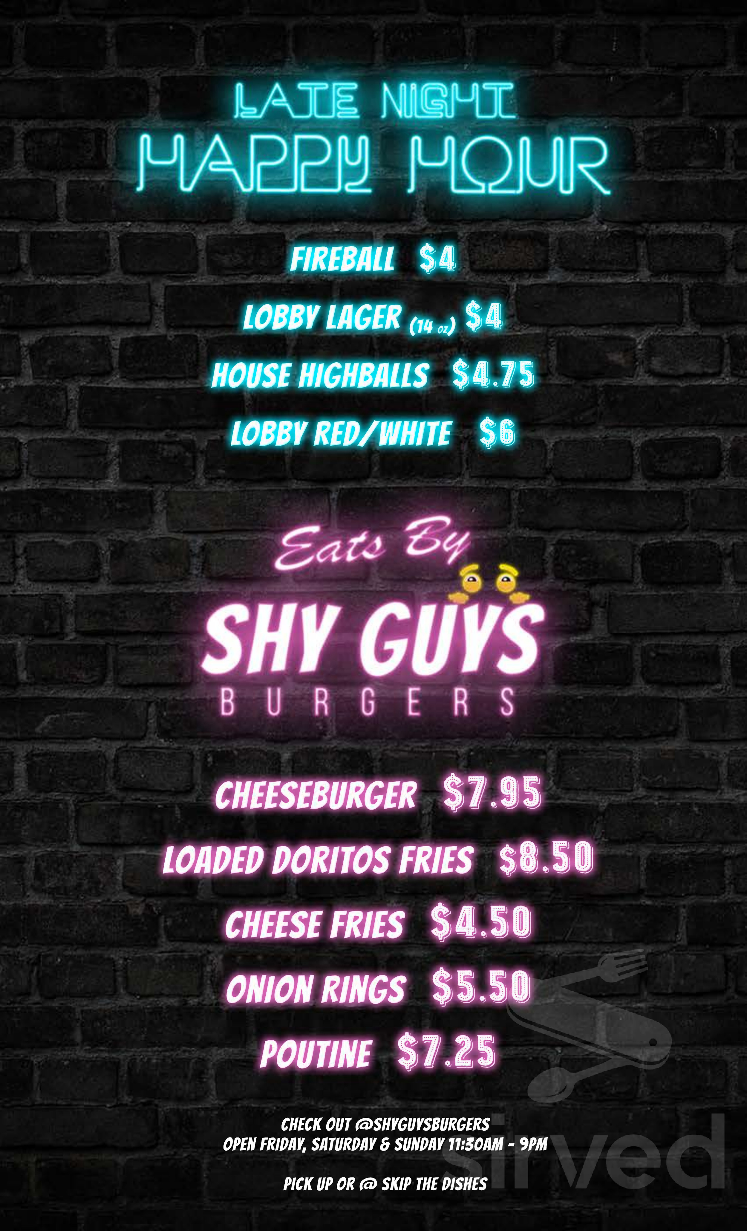 Menu - Regina SK's The Lobby Kitchen & Bar | Sirved