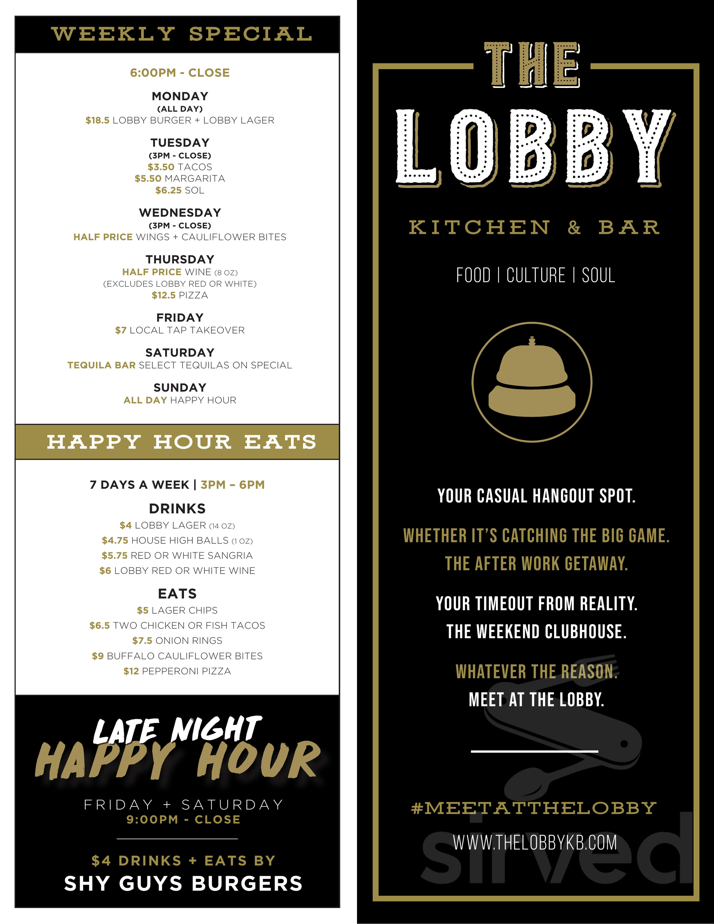 Menu - Regina SK's The Lobby Kitchen & Bar | Sirved