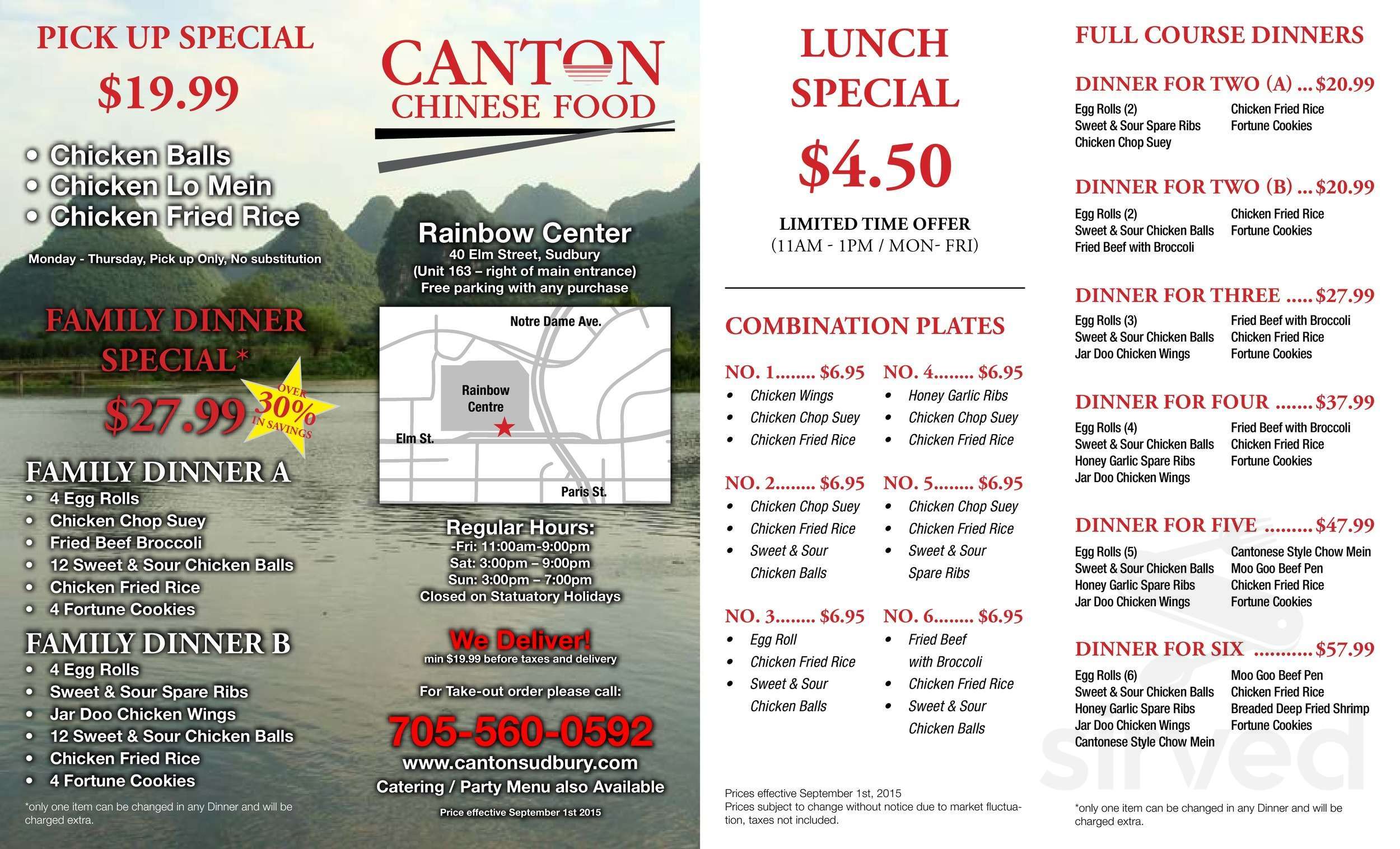 Good lucky 168 Chinese Restaurant menu in Greater Sudbury, Ontario, Canada