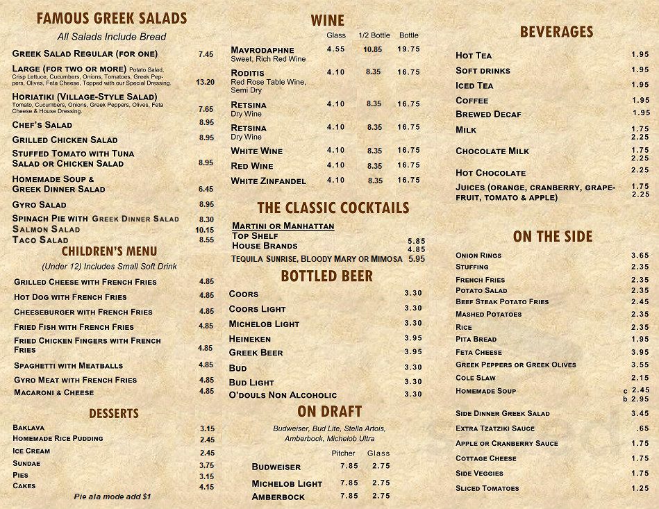 Acropol Family Restaurant menu in Largo, Florida, USA