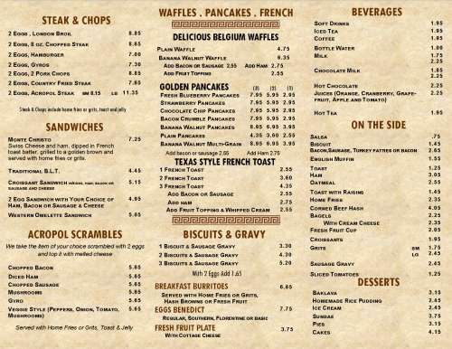 Acropol Family Restaurant menu in Largo, Florida, USA