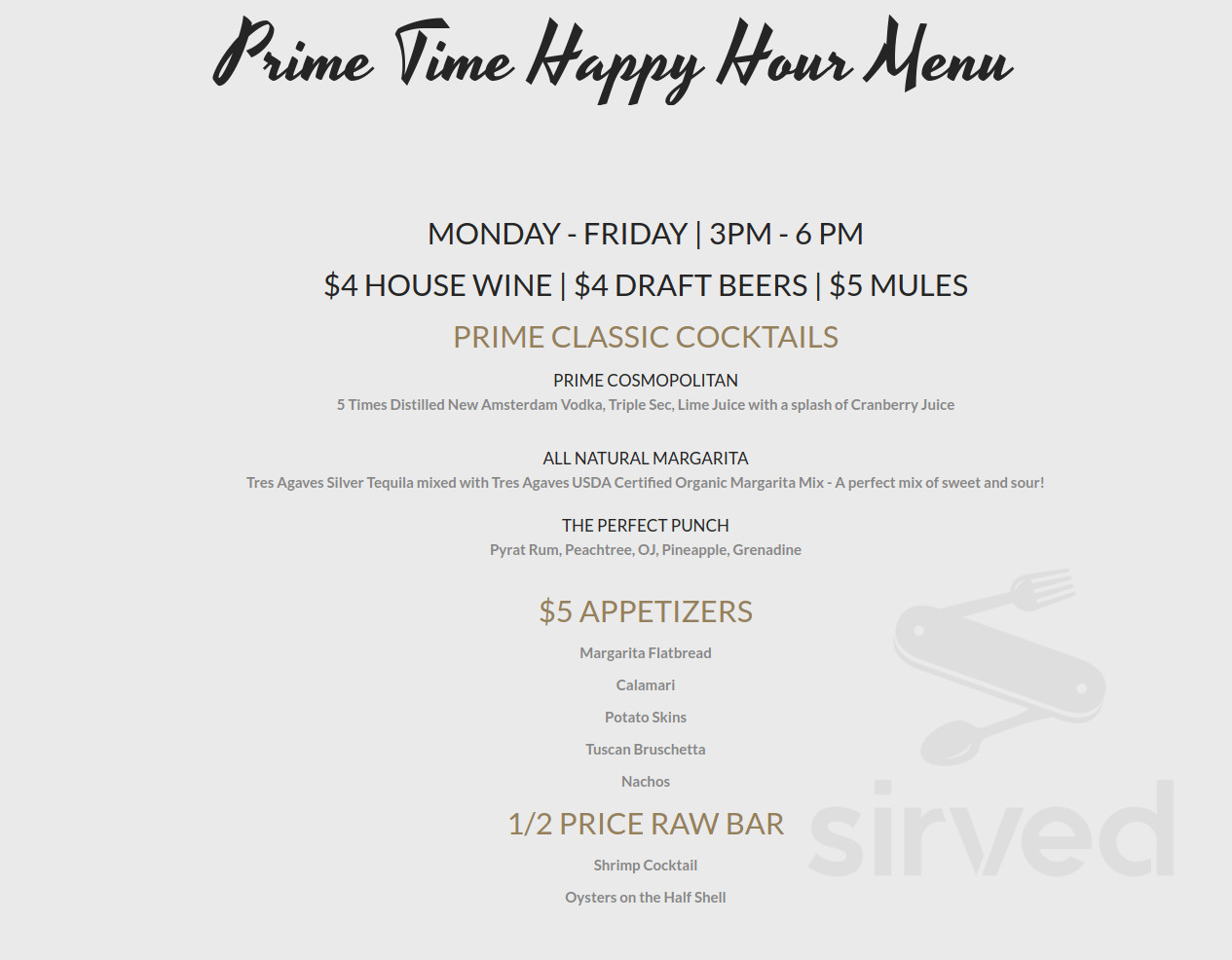 Prime 82 Restaurant & Bar menu in Norwich, Connecticut, USA
