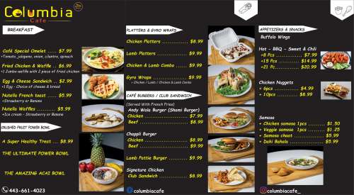 Columbia Cafe menu in Elkridge, Maryland, USA