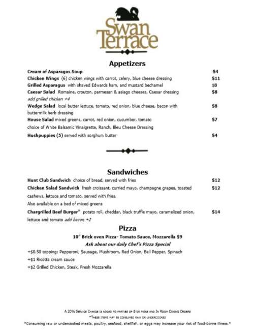 The Swan Terrace menu in Virginia Beach, Virginia, USA