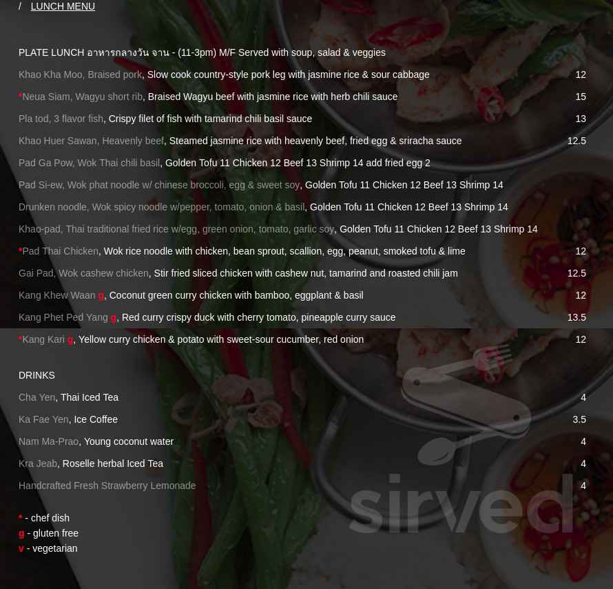 Songkran Thai Kitchen menu in Houston, Texas, USA