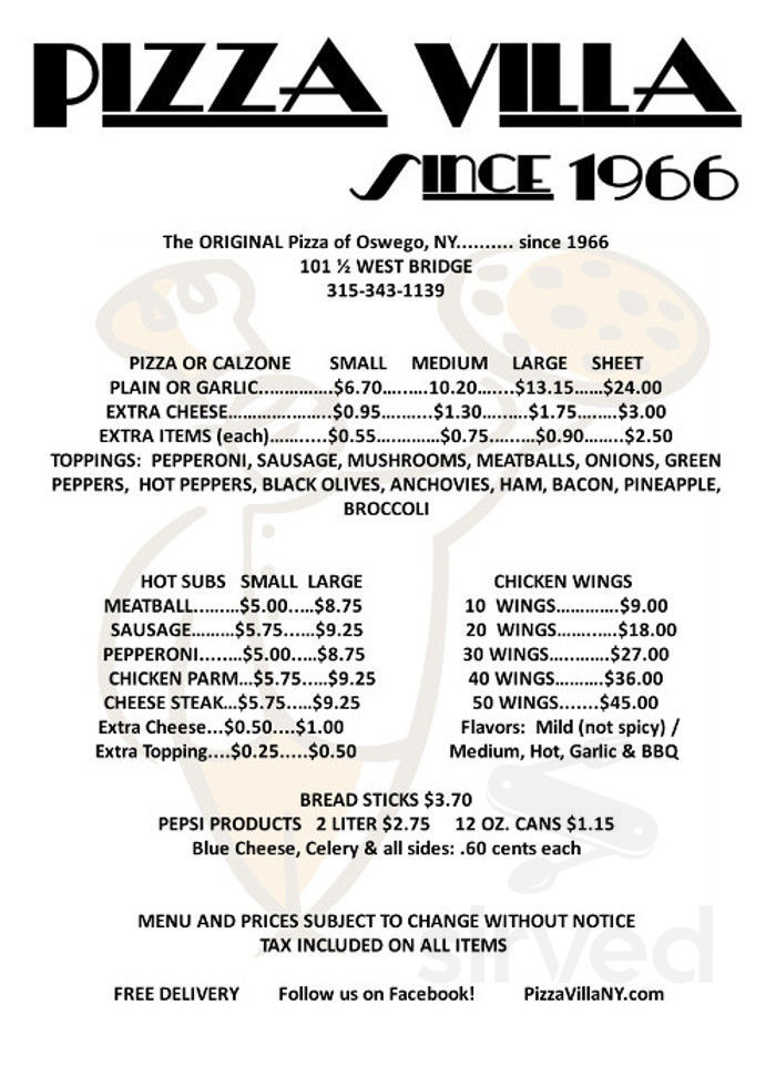 Menu for Pizza Villa in Oswego, NY | Sirved