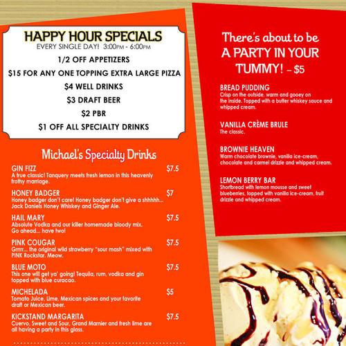 Michael's Pizza Bar and Grill menu in Modesto, California, USA