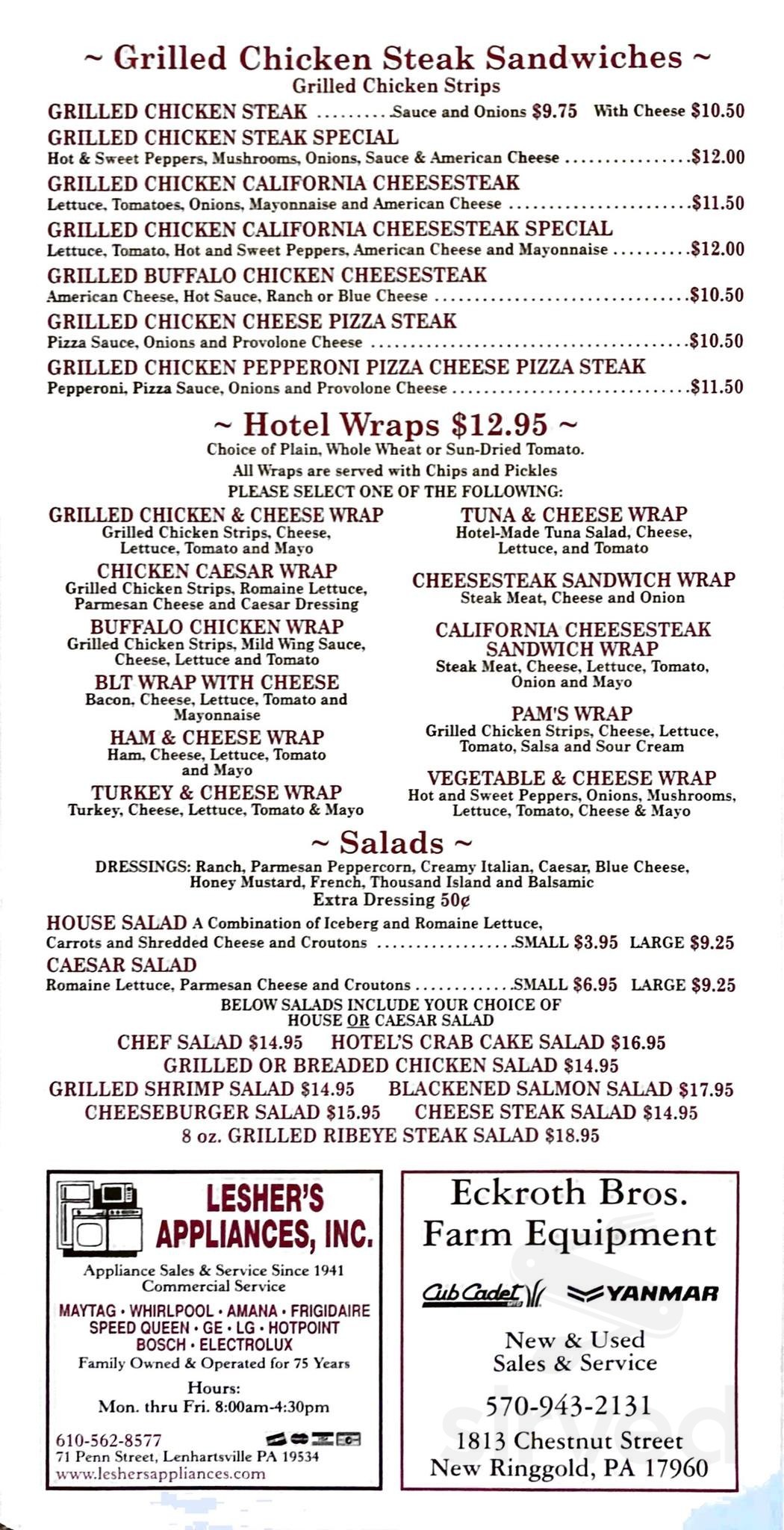 Port Clinton Hotel menu in Port Clinton, Pennsylvania, USA