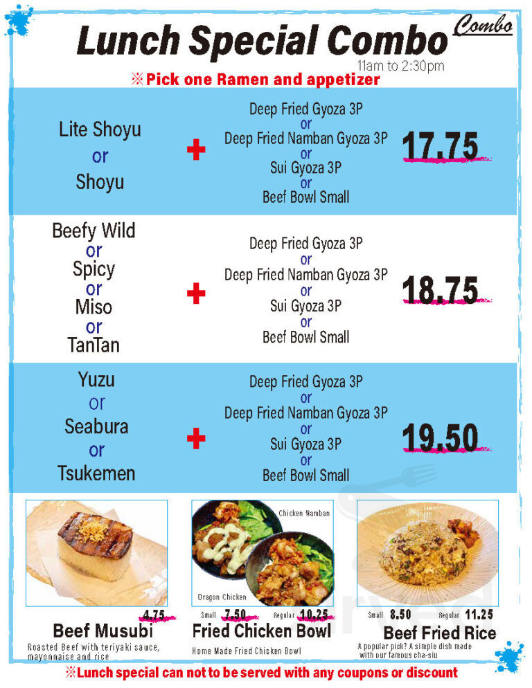 Menu for Kamitoku Ramen Ward Center in Honolulu, HI | Sirved