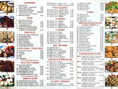 New Star Restaurant menu in Pembroke, Ontario, Canada