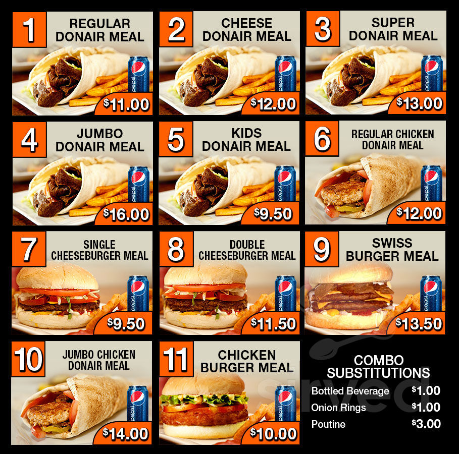 Swiss Donair menu in Edmonton, Alberta, Canada