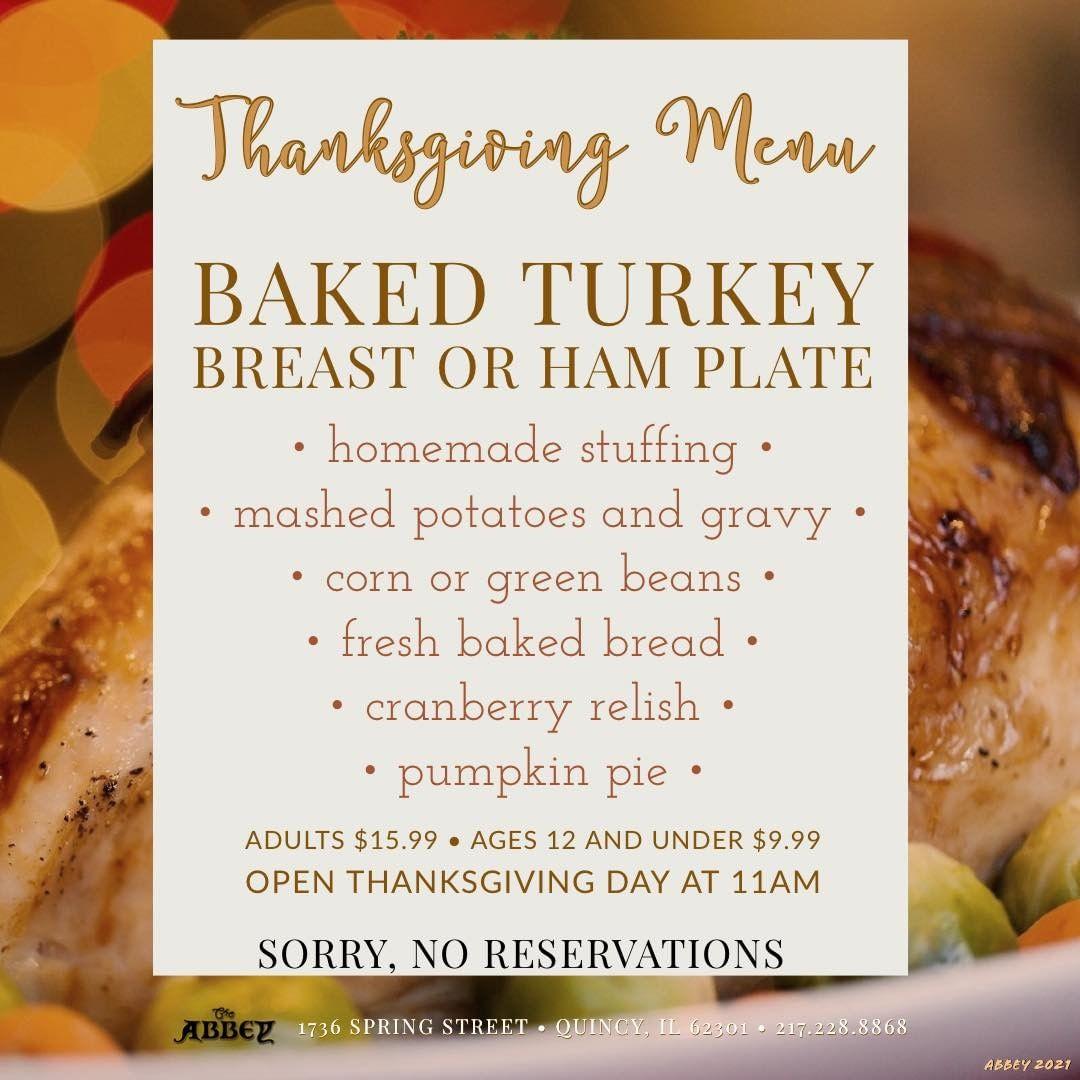 The Abbey menu in Quincy, Illinois, USA