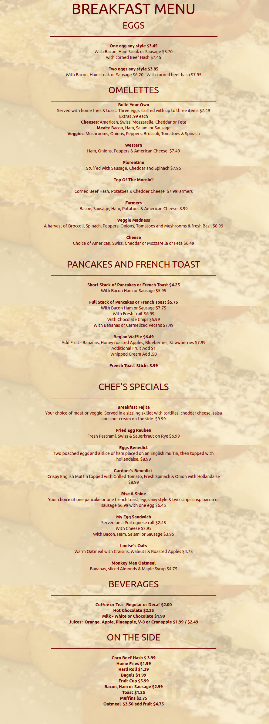 My Place Restaurant menu in Newtown, Connecticut, USA