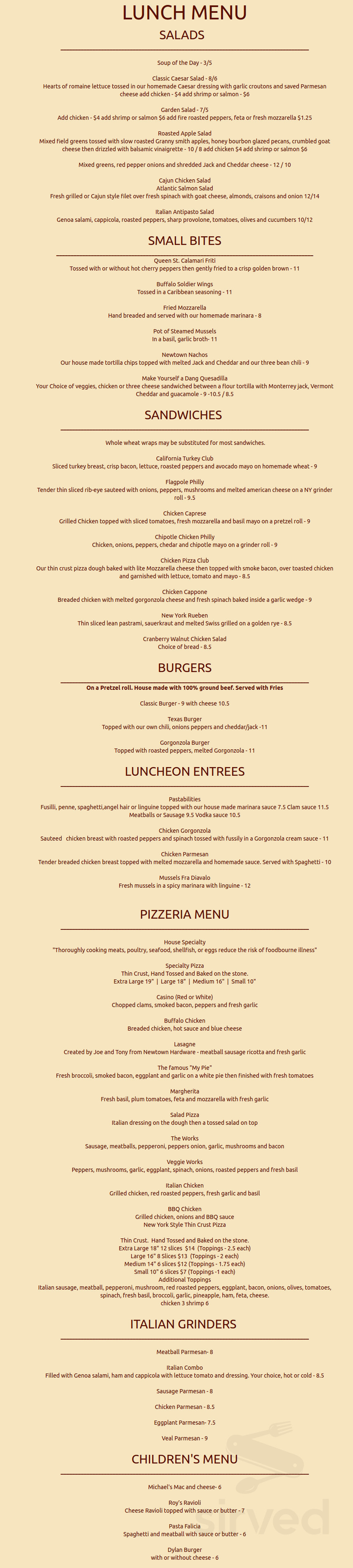 My Place Restaurant menu in Newtown, Connecticut, USA