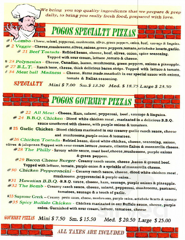 Pogo's Pizza menus in Kelseyville, California, United States