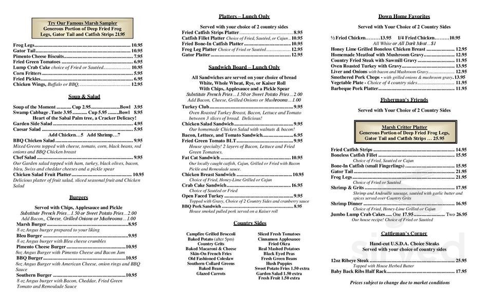 Marsh Landing Restaurant menus in Fellsmere, Florida, United States