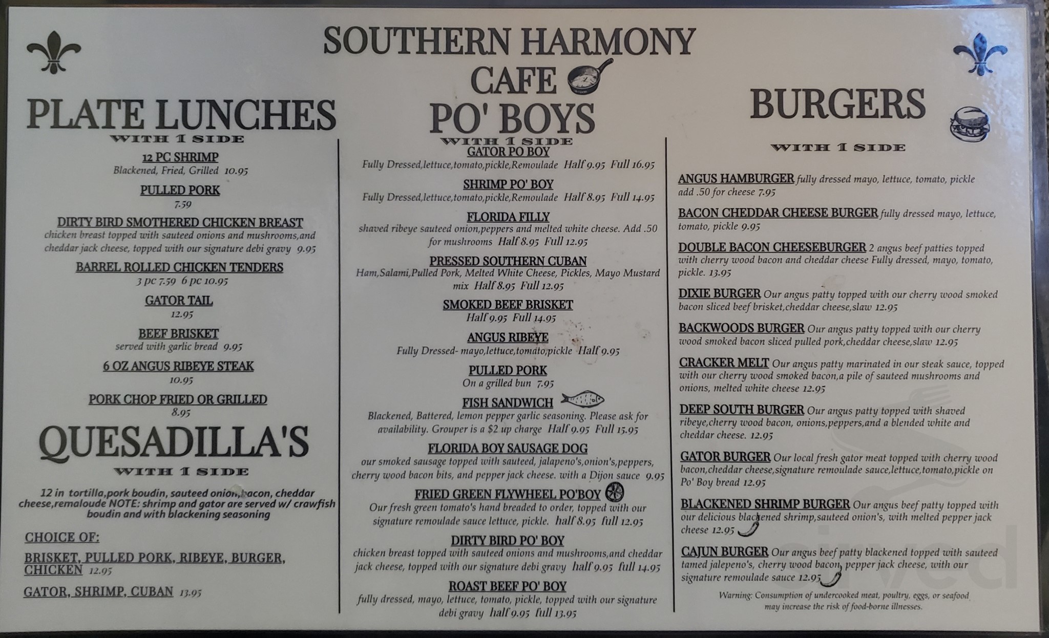 Menu - Ridge Manor FL's Southern Harmony Cafe | Sirved