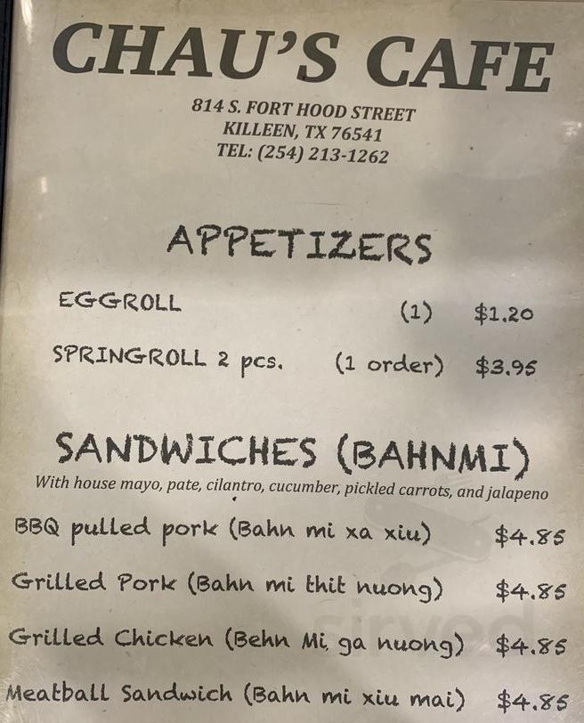 Chau's Cafe menu in Killeen, Texas, USA