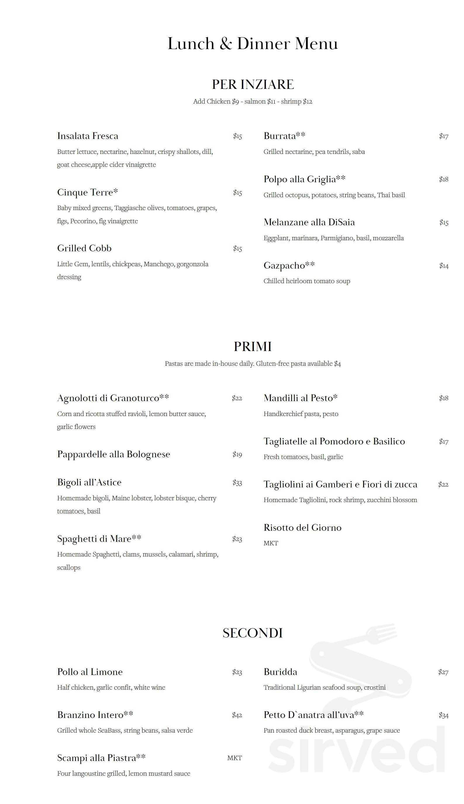 cinque terre west osteria menu in Pacific Palisades, California, USA