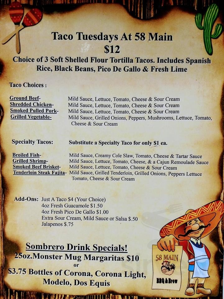 58 Main BBQ & Brew menus in Brockport, New York, United States