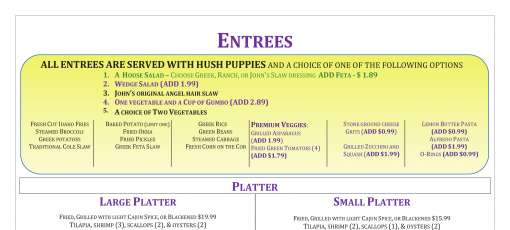 Menu for The Fish Market Restaurant in Hoover, AL | Sirved