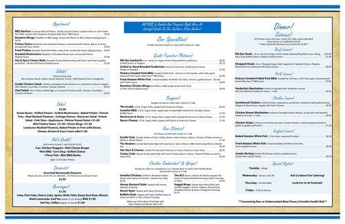 Grateful Grubb menu in North Vernon, Indiana, USA