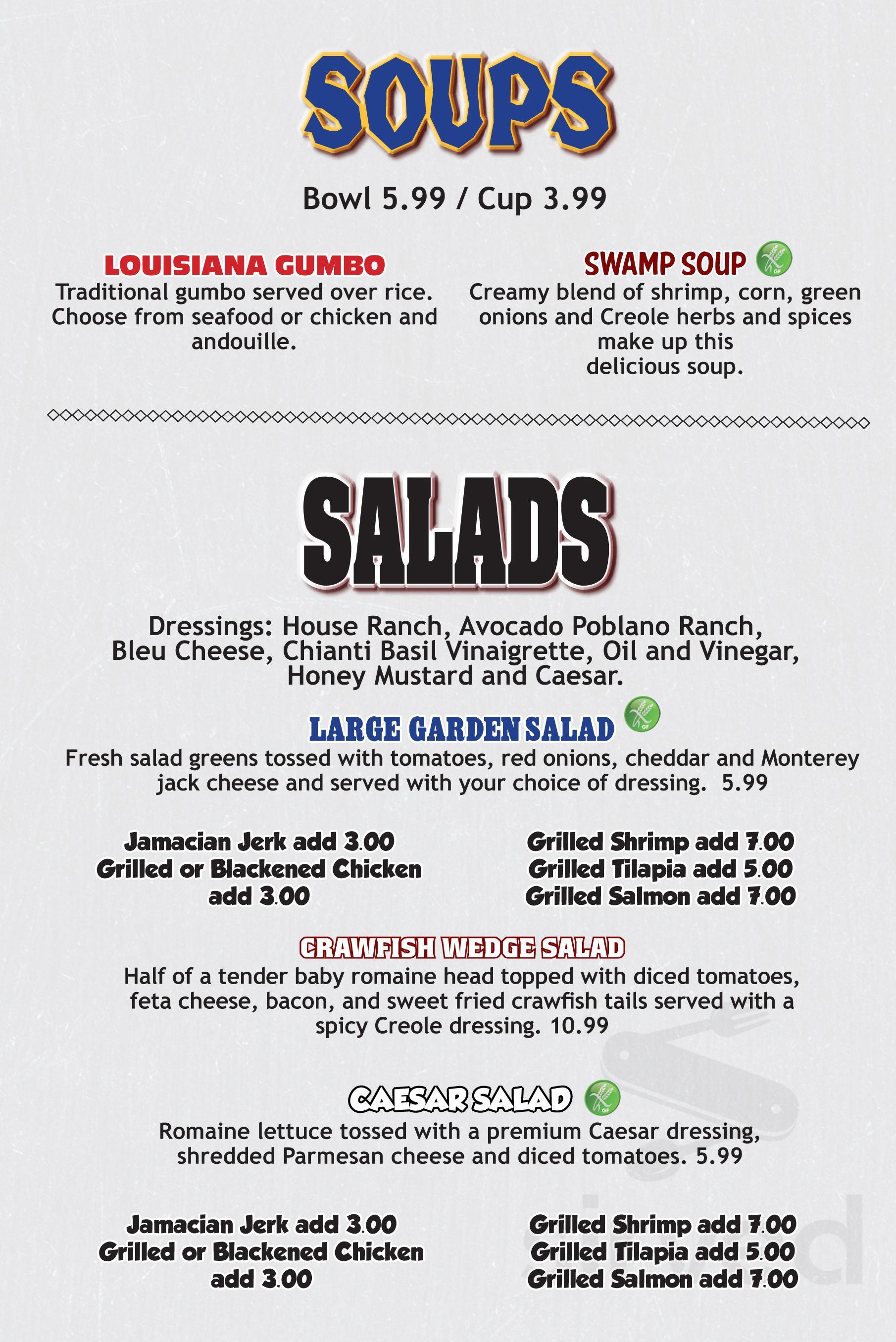 The Brazos Landing menu in Waco, Texas, USA