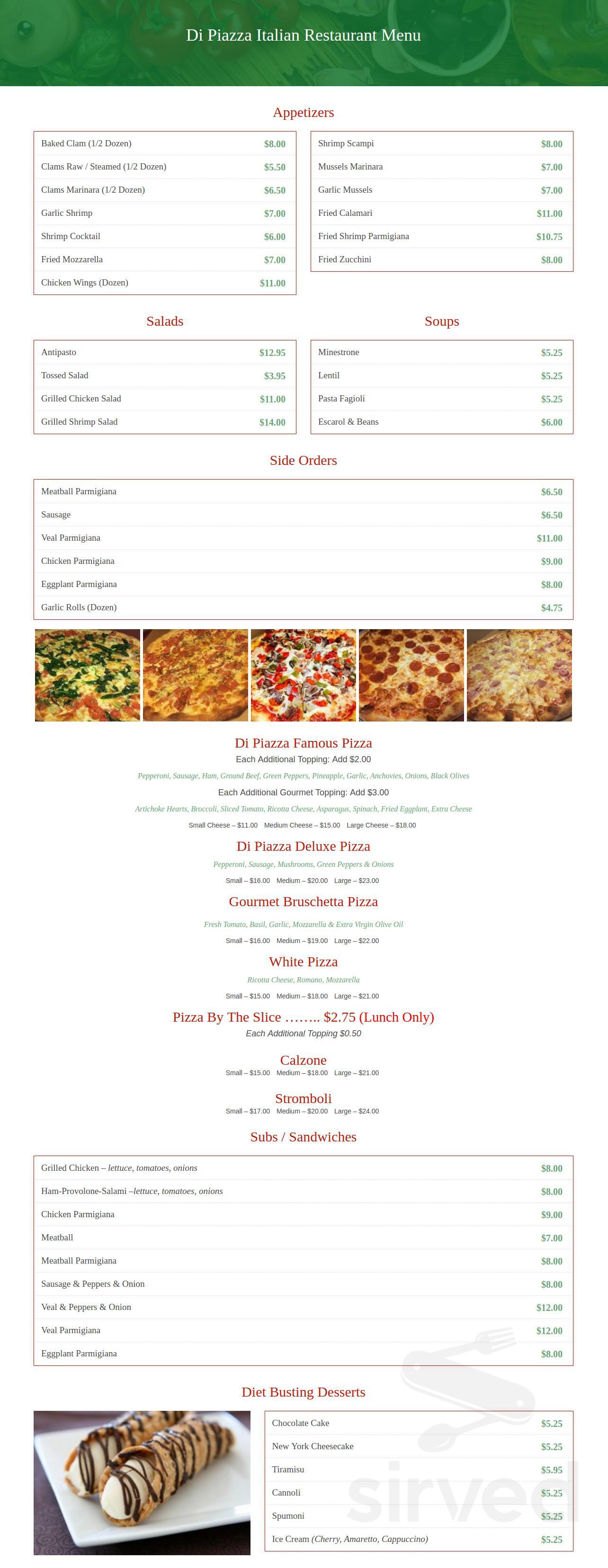 Dipiazza Pizzeria menu in Hialeah, Florida, USA
