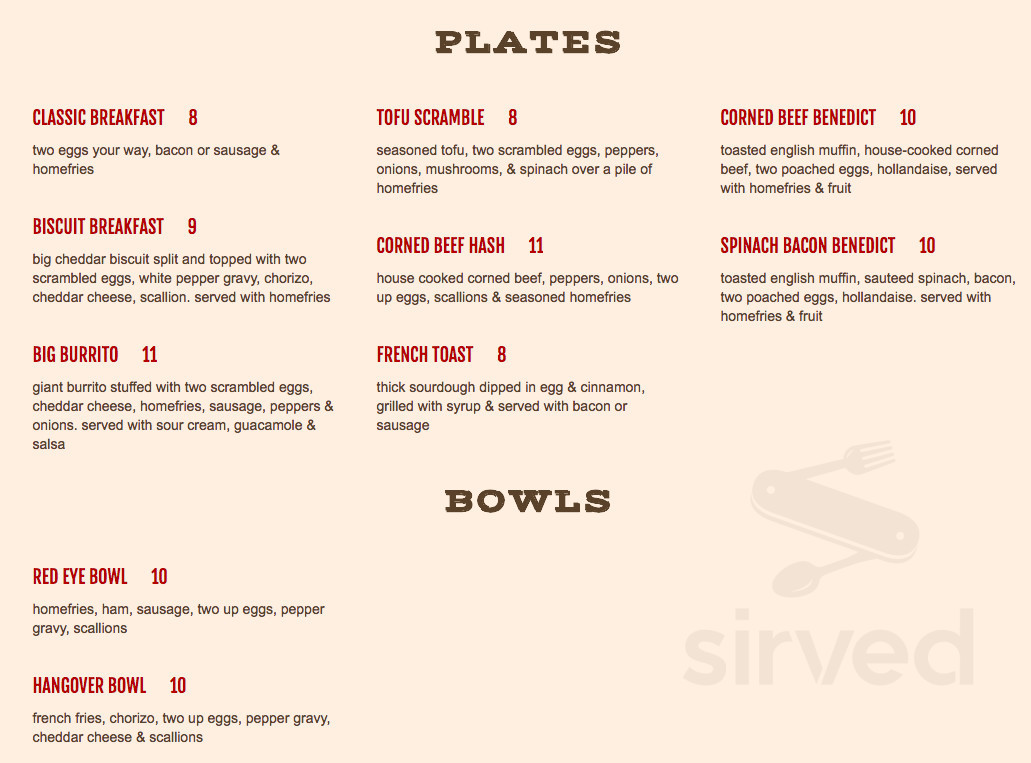 The Treehouse menu in Cleveland, Ohio, USA