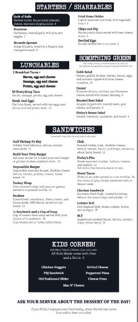 Finley's Round Rock menu in Round Rock, Texas, USA