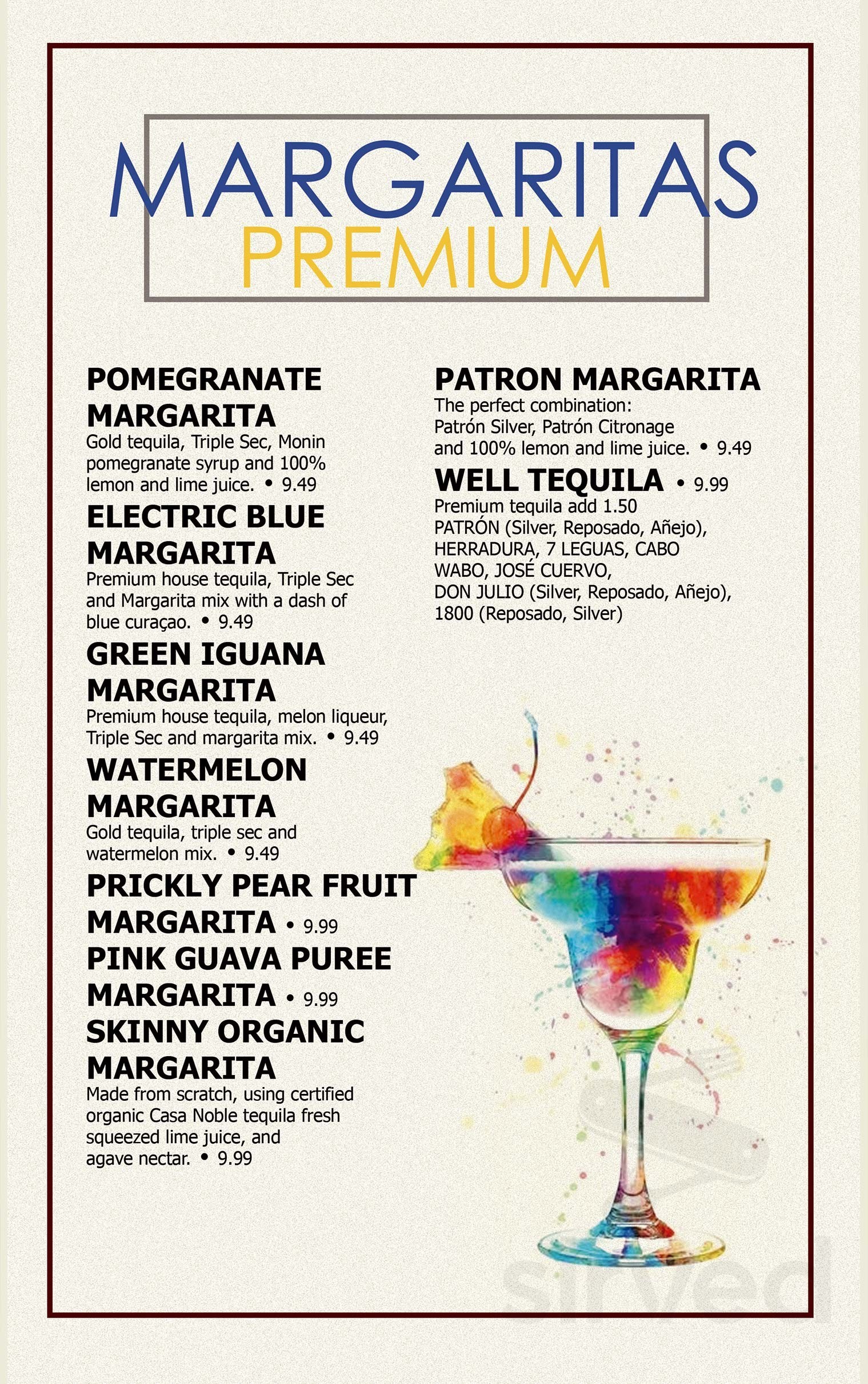 Agaves menu in Nashville, Tennessee, USA
