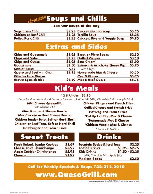 Queso Mexican Grill menu in Lincroft, New Jersey, USA