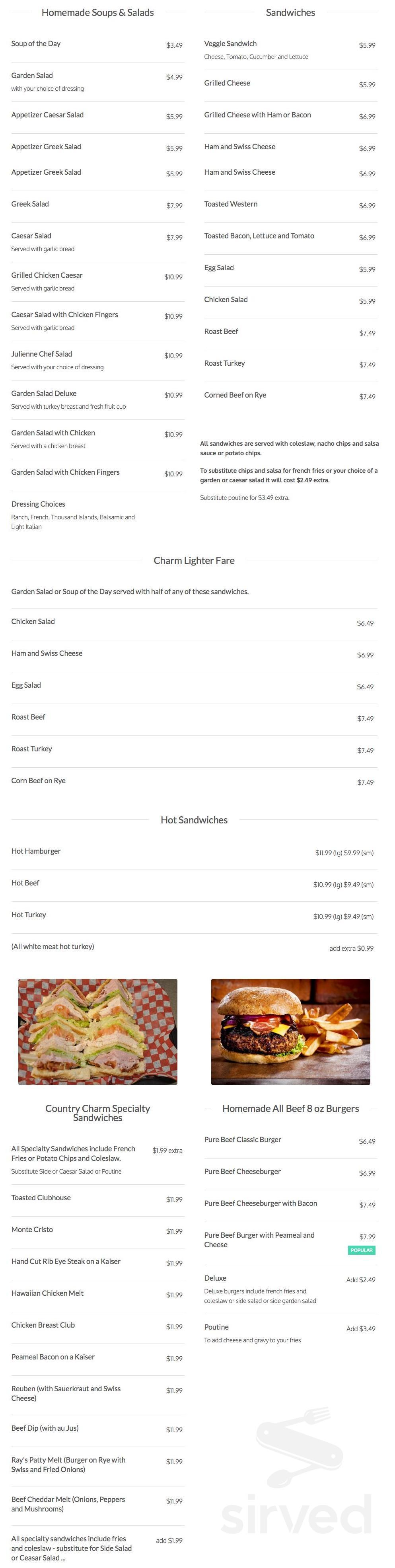 Country Charm Cafe menu in St Thomas, Ontario, Canada