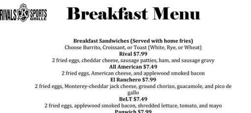 Rivals Sports Grille Menu - Middleburg Heights, Ohio | Sirved