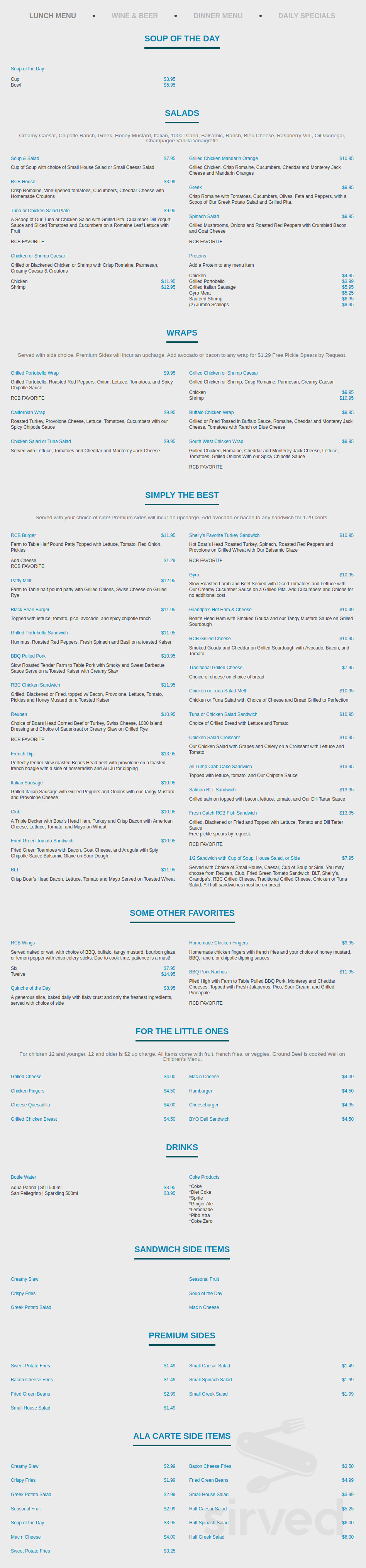 Riverstone Corner Bistro menu in Canton, Georgia, USA