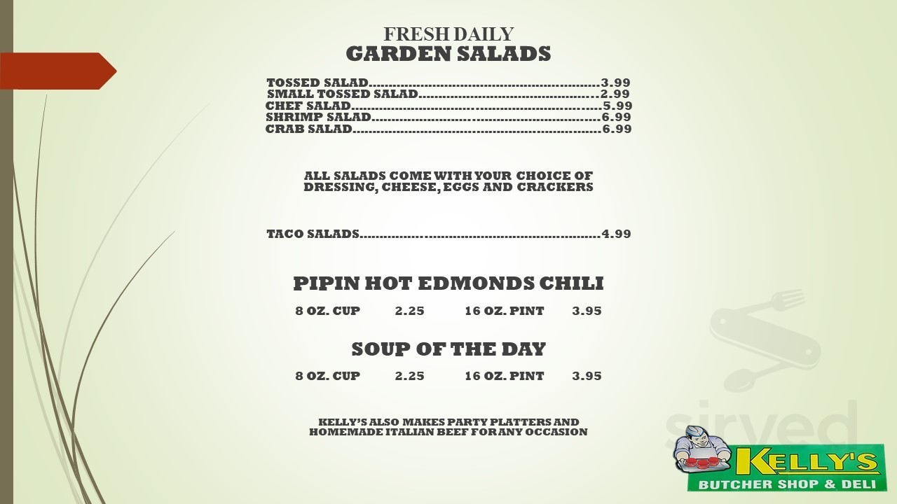 Menu - Troy IL's Kelly's Butcher Shop & Deli | Sirved