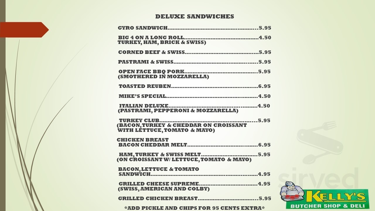 Kelly's Butcher Shop & Deli menu in Troy, Illinois, USA