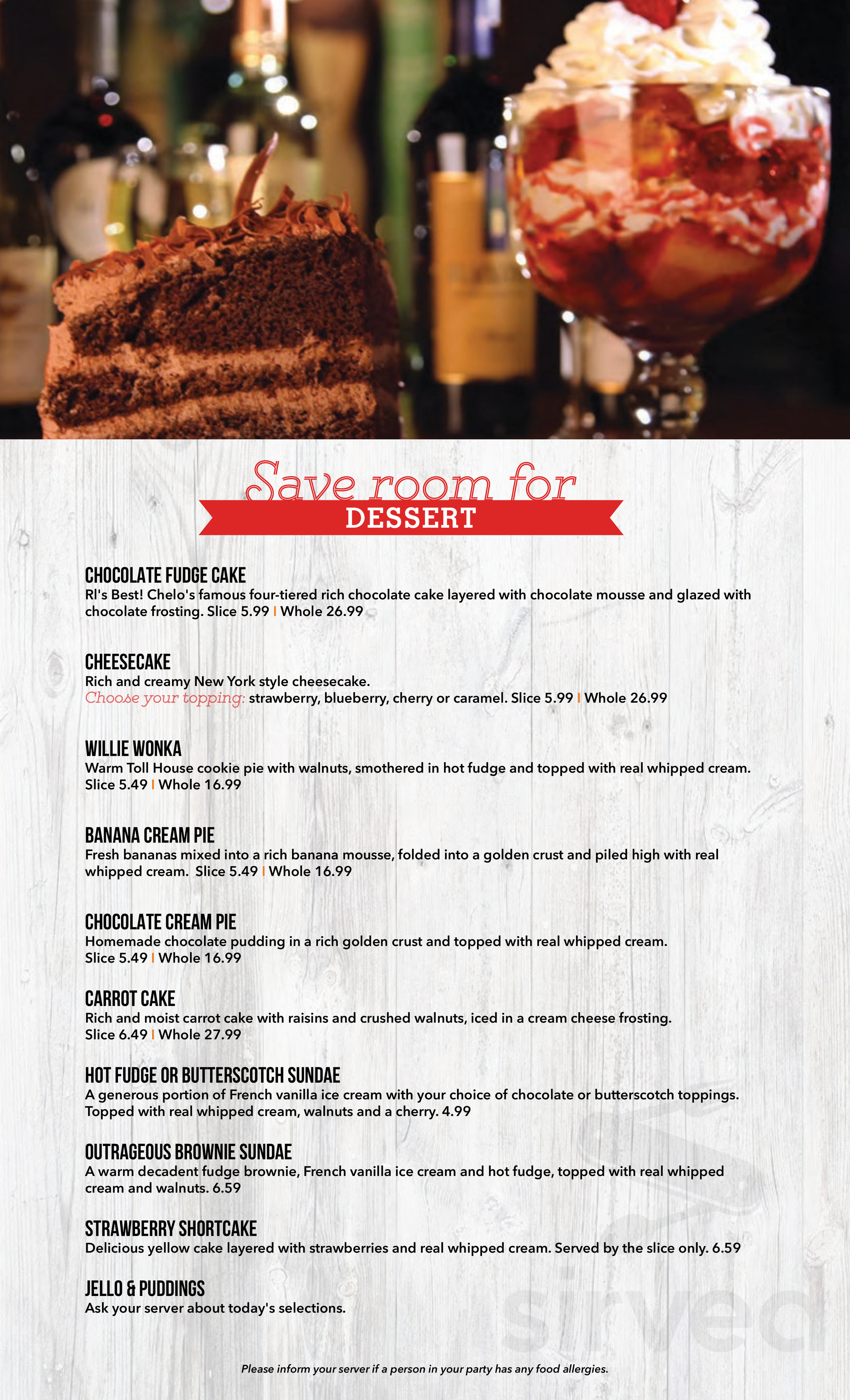 Menu for Chelo's Hometown Bar & Grille in East Providence, RI | Sirved