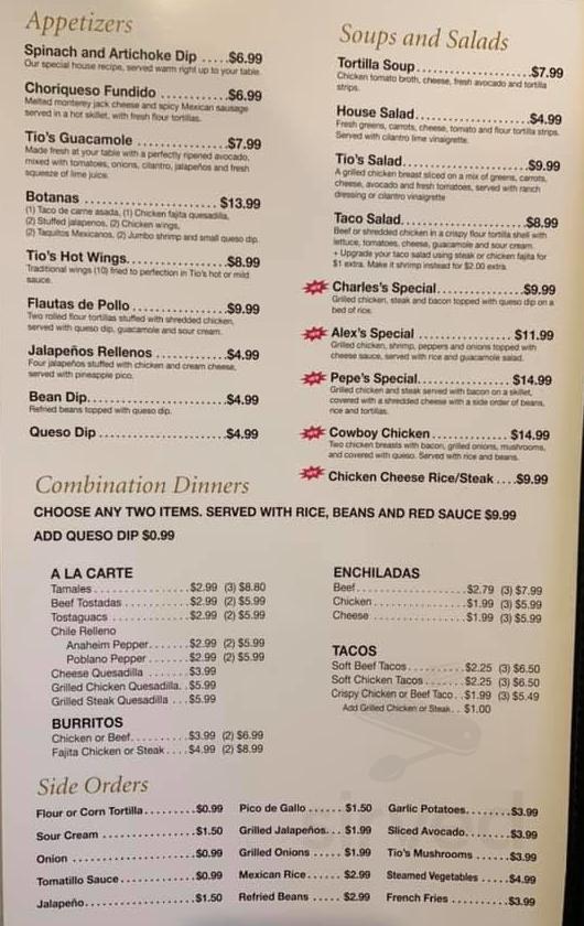 Tio's Mexican Bar and Grill menus in Paragould, Arkansas, United States