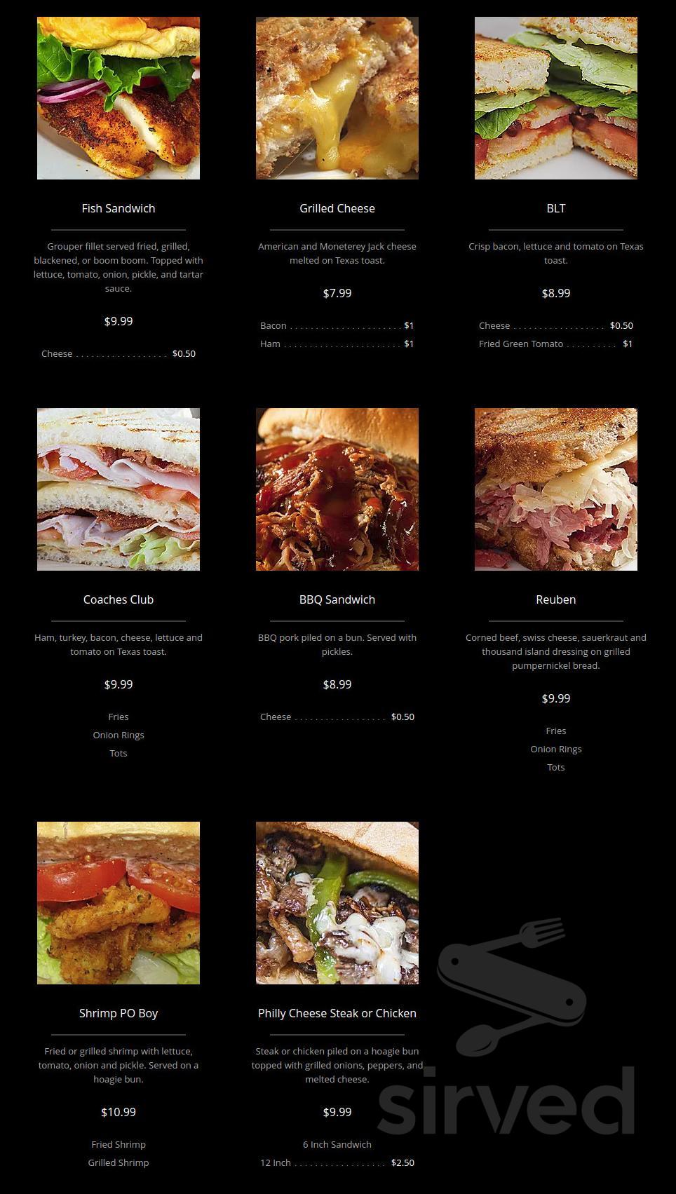 Menu - Wetumpka AL's Coaches Corner Sports Bar & Grill | Sirved