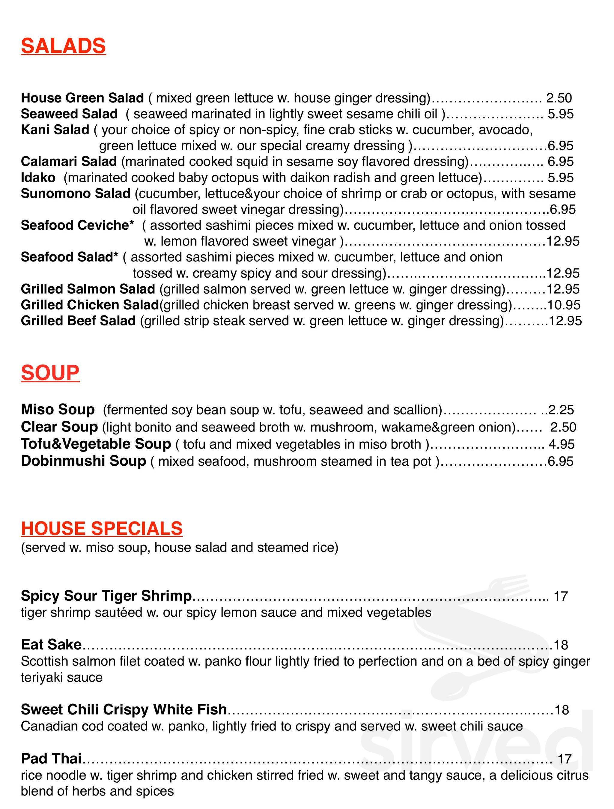 Kasai Japanese Restaurant menu in Wadsworth, Ohio, USA