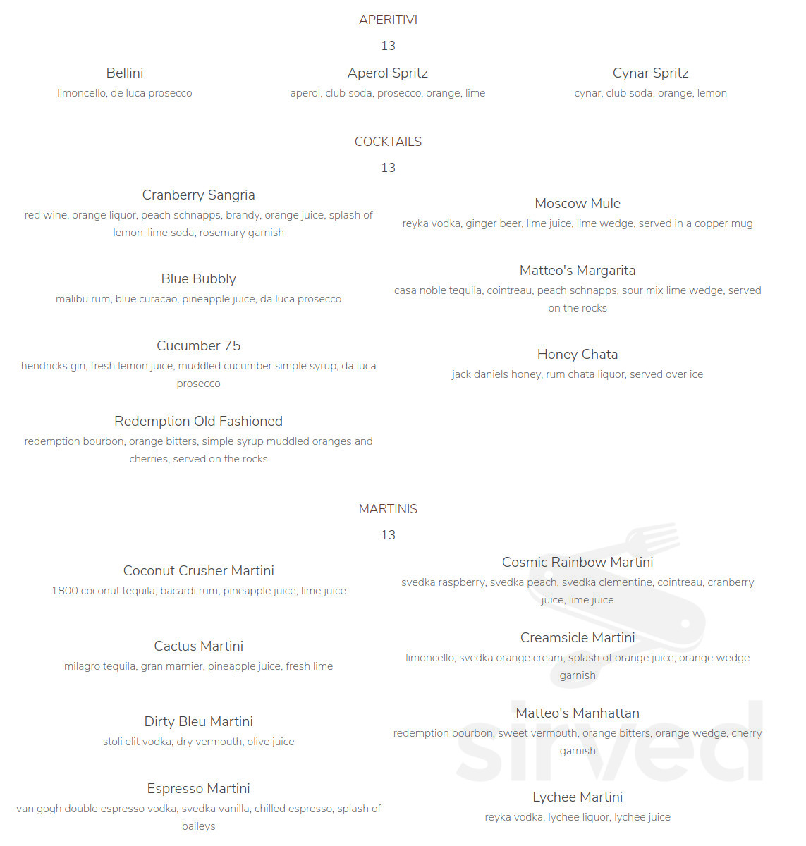 Matteo's of Huntington menu in Huntington Station, New York, USA