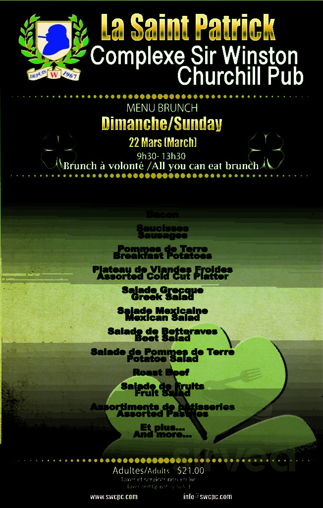 Menu - Montréal QC's Sir Winston Churchill Pub | Sirved